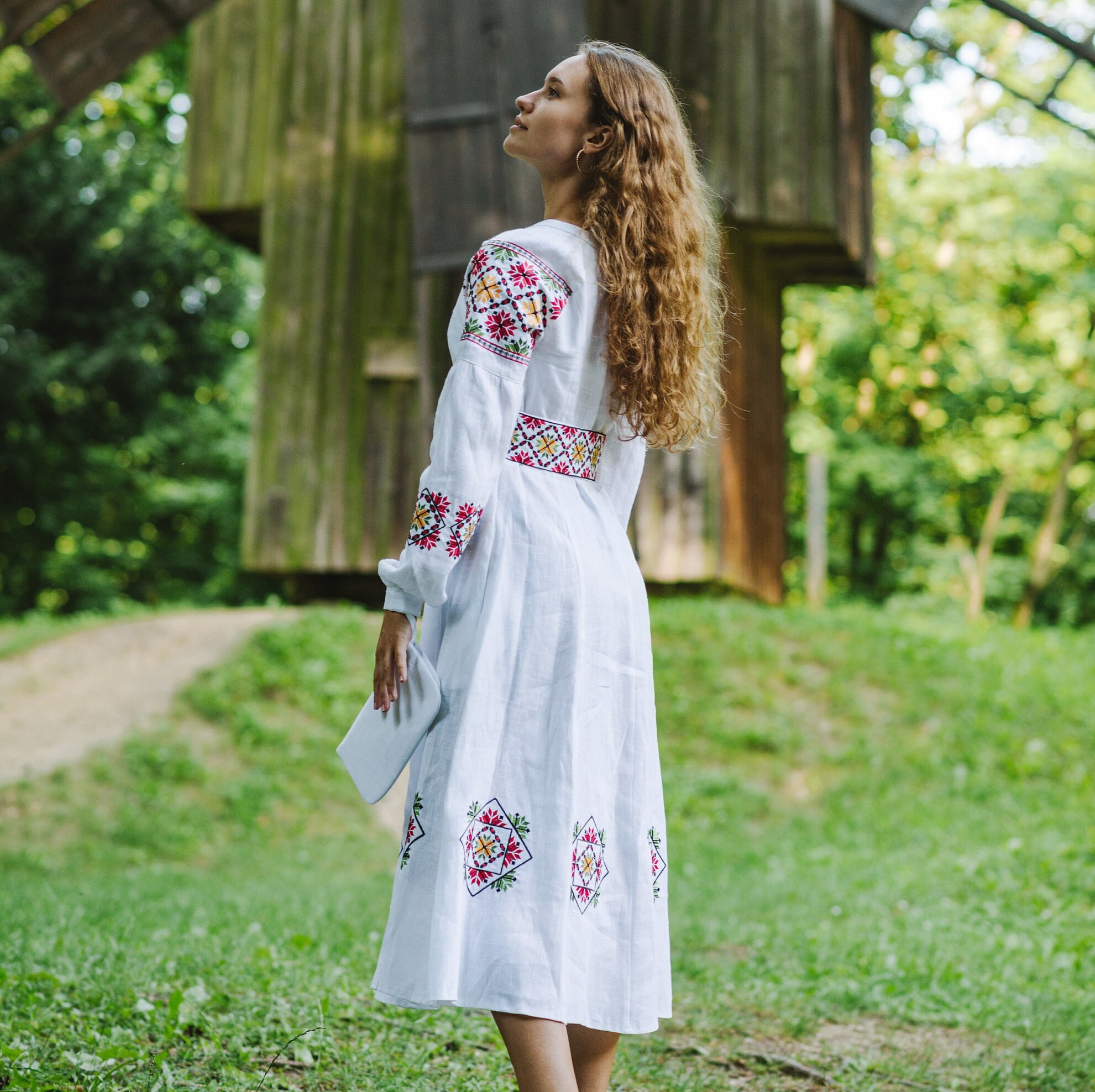 Stylish Embroidered Green Linen Dress With Ukrainian Embroidery, Linen ...