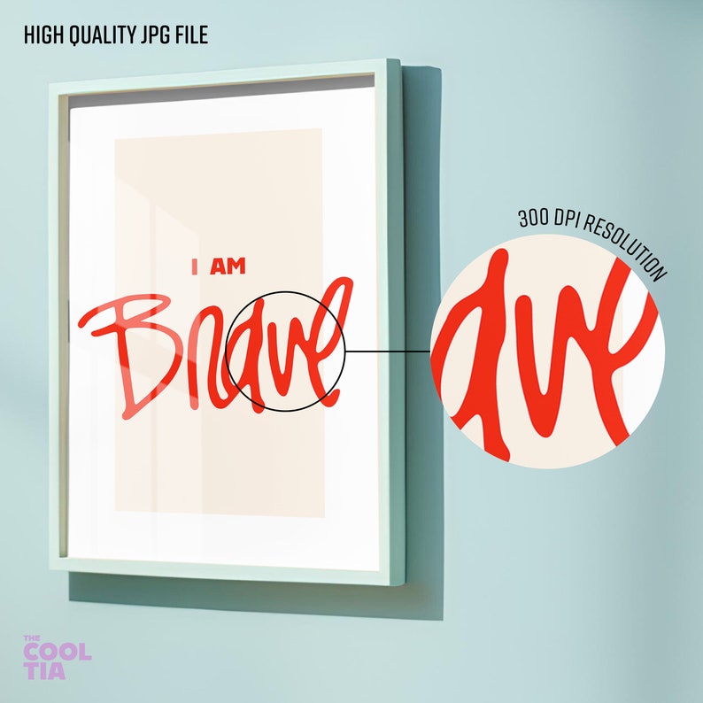 I Am Brave Digital Printable Poster, Uplifting Quote Art, Red Rust ...