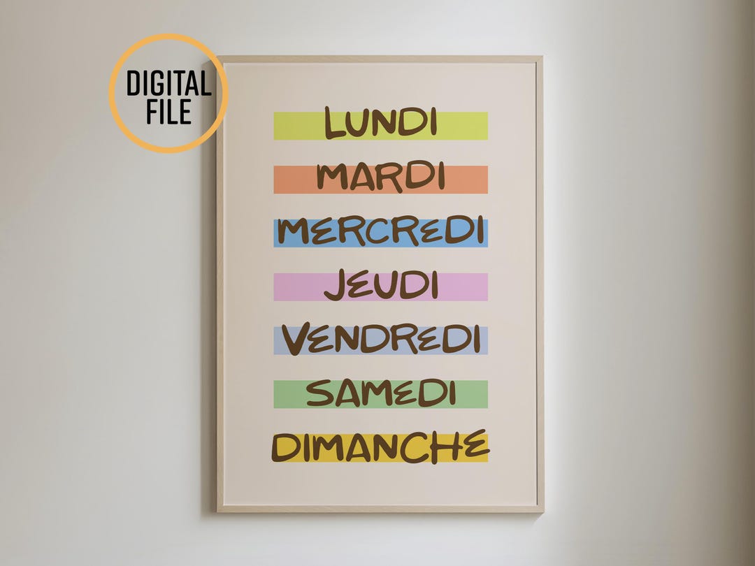 French Days of the Week Poster: Educational Typography Art (digital ...