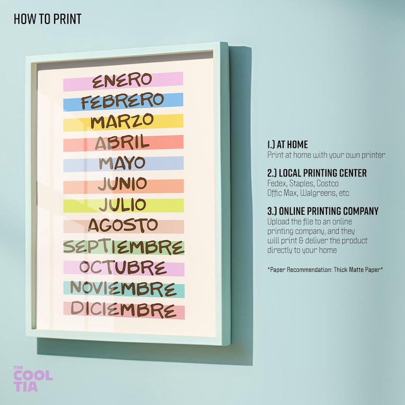 Months of the Year Spanish Poster: Educational Wall Art (digital ...
