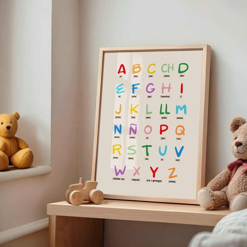 Alphabet Spanish, Colorful, Digital Printable Poster, Educational Wall ...