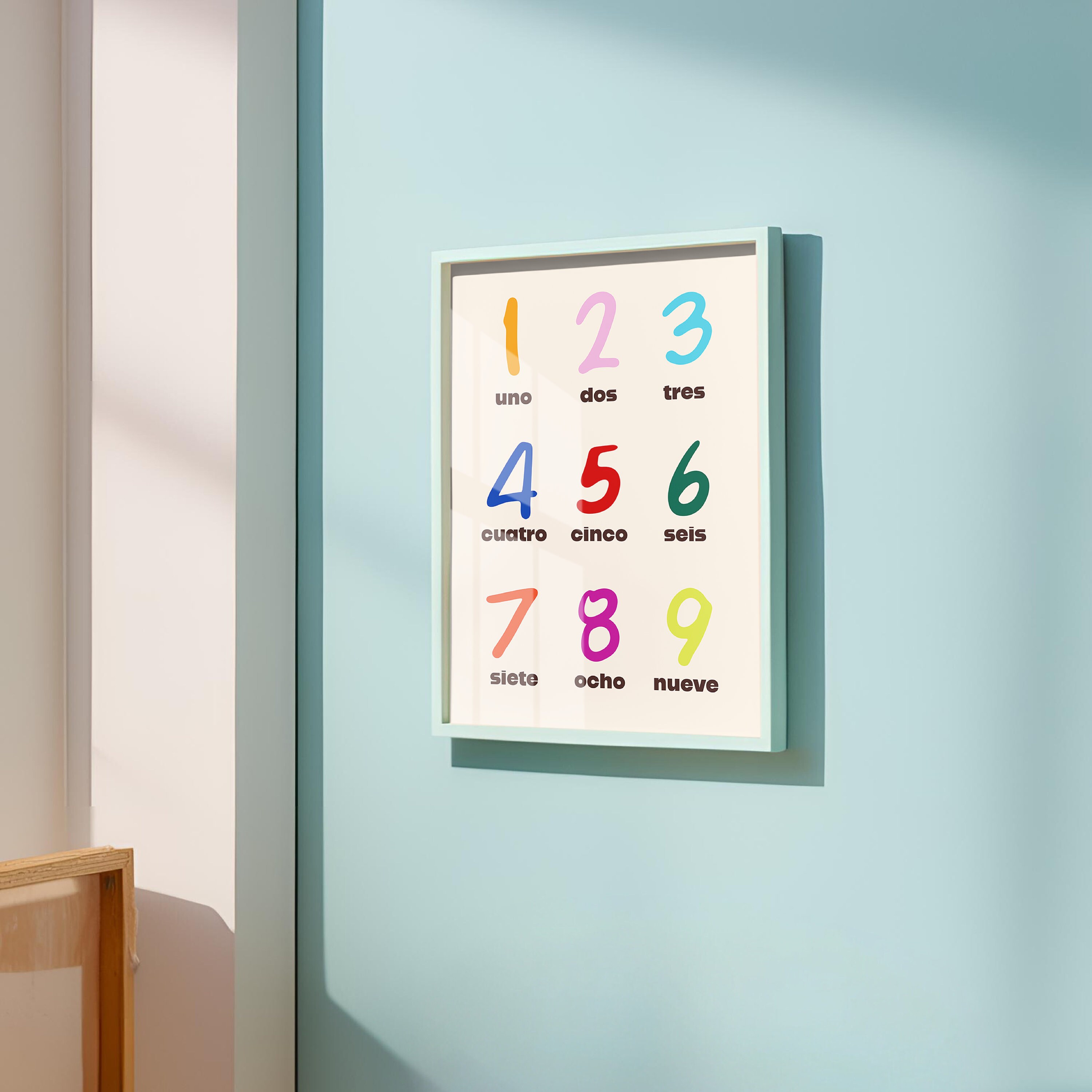 1-9 Numbers (spanish), Digital Printable Poster, Educational Art, Multi ...
