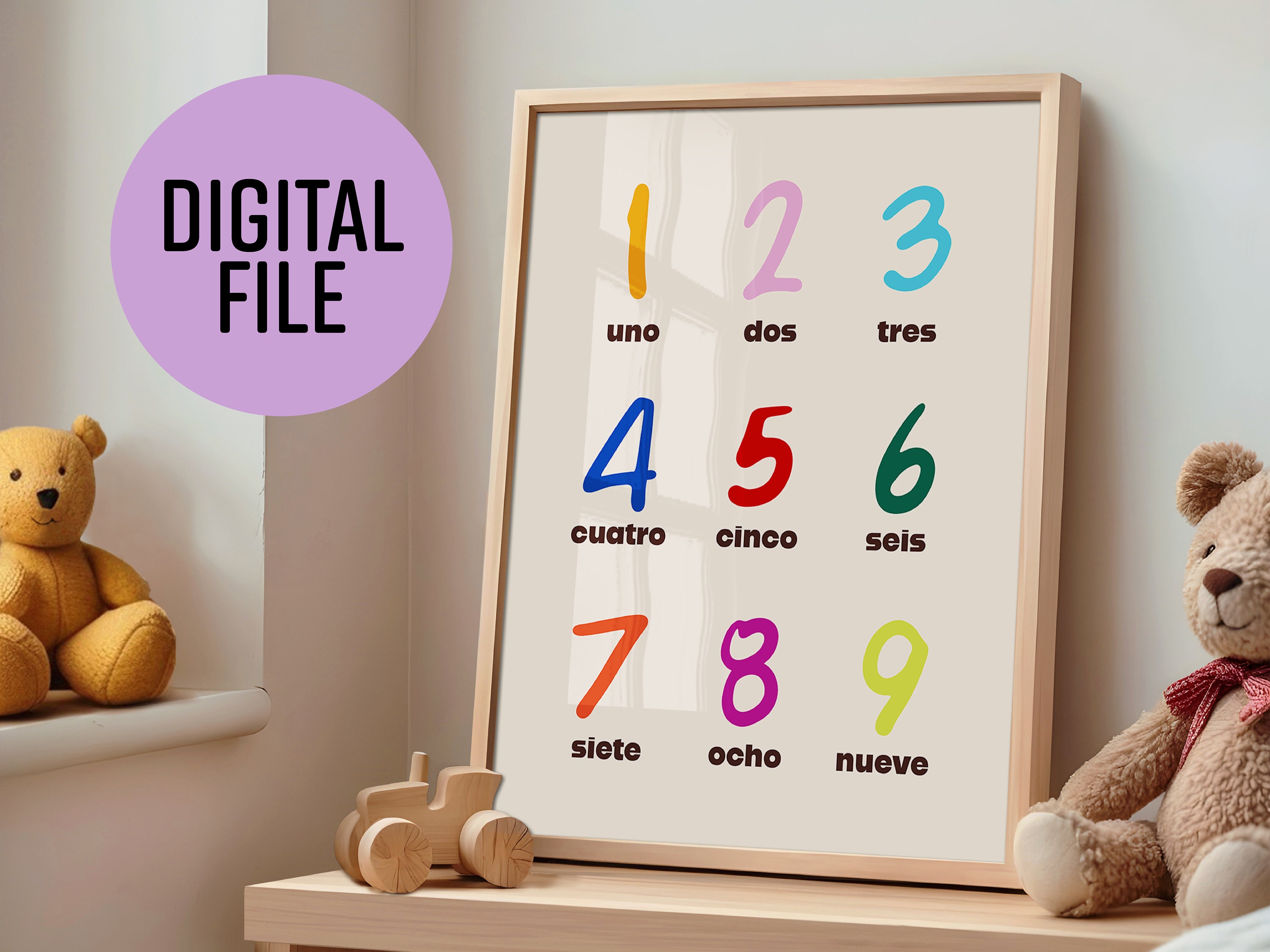 1-9 Numbers (spanish), Digital Printable Poster, Educational Art, Multi ...
