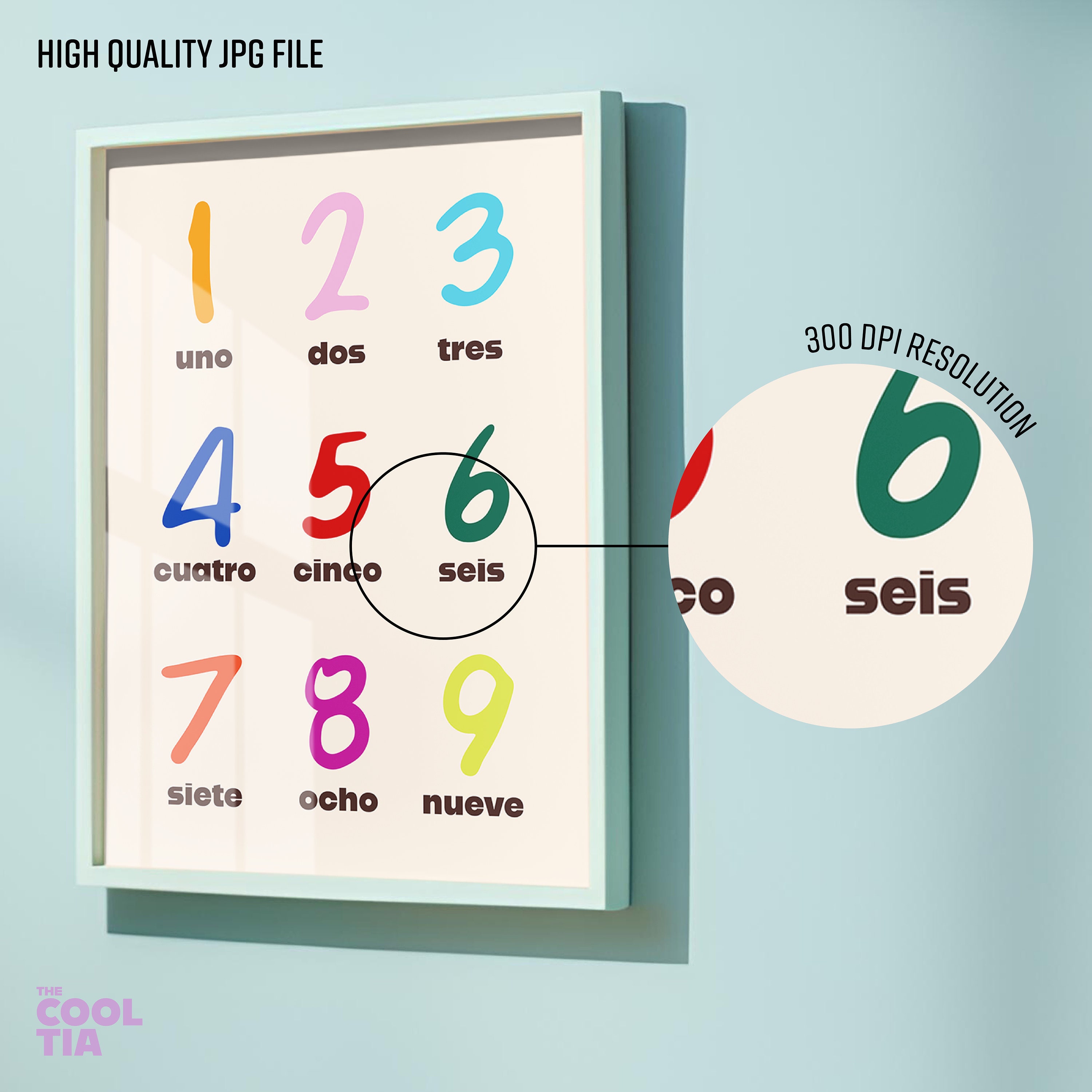 1-9 Numbers spanish, Digital Printable Poster, Educational Art, Multi ...