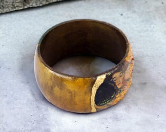 Wooden Bracelet sirens, Klimt Inspired Bracelet, Handmade Bracelet ...