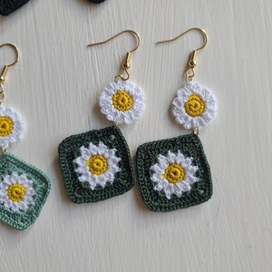 Micro Daisy Crochet Earrings, Dangle Drop Daisy Earrings, Handmade ...