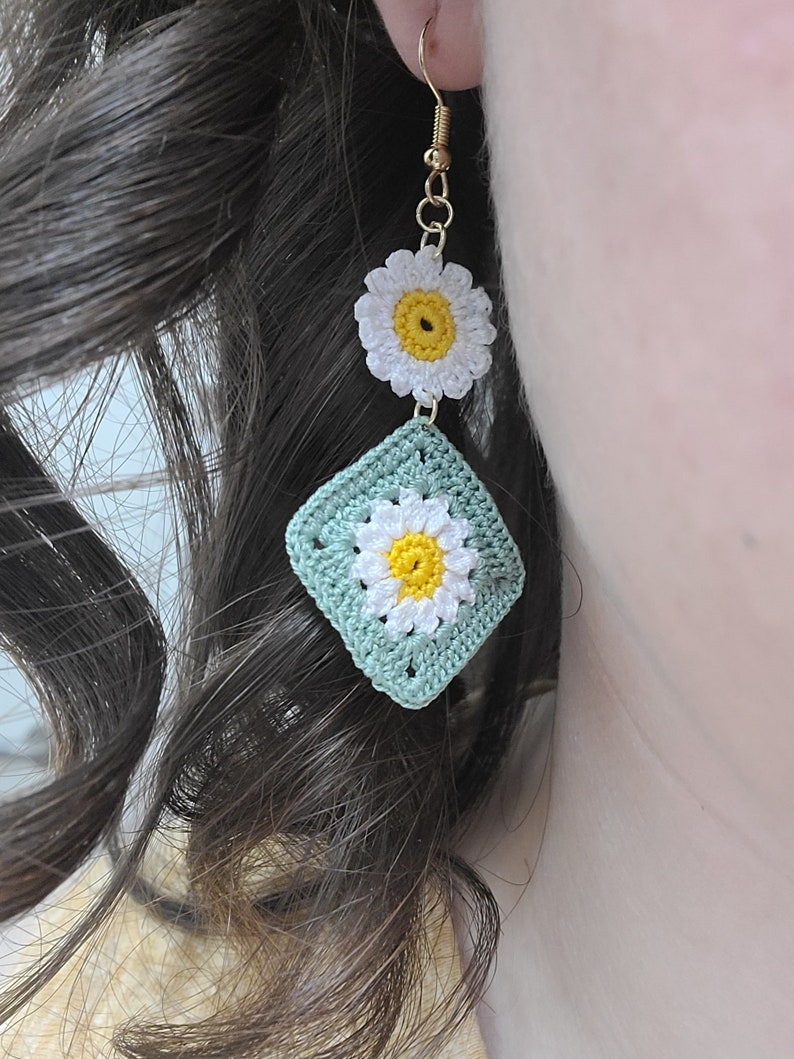 Micro Daisy Crochet Earrings, Dangle Drop Daisy Earrings, Handmade ...