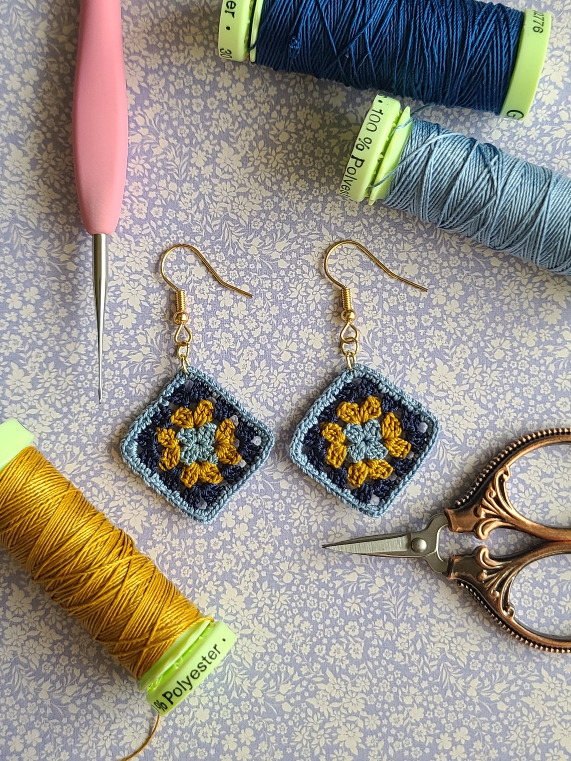 Granny Square Earrings, Micro Crochet Earrings, Motif Crochet Earrings ...