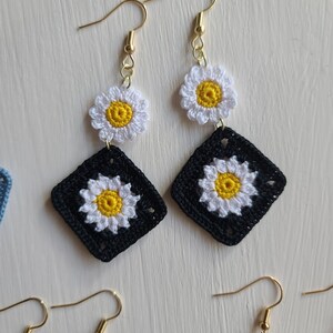 Micro Daisy Crochet Earrings, Dangle Drop Daisy Earrings, Handmade ...