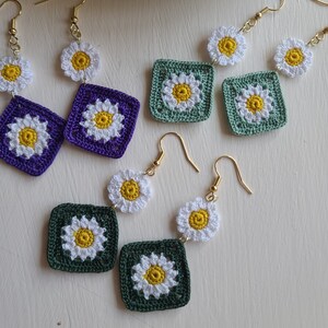 Micro Daisy Crochet Earrings, Dangle Drop Daisy Earrings, Handmade ...