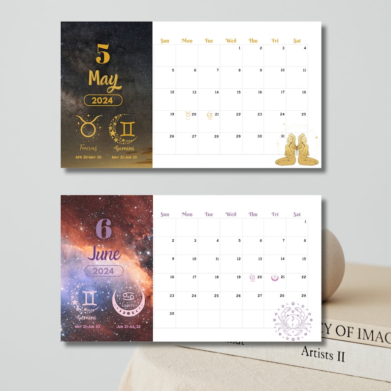 2024 Monthly Calendar Zodiac Calendar Printable Calendar - Etsy