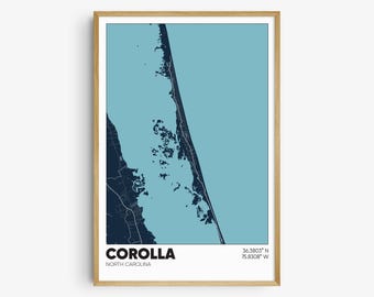 Wall Art Map Print Corolla, North Carolina - Etsy