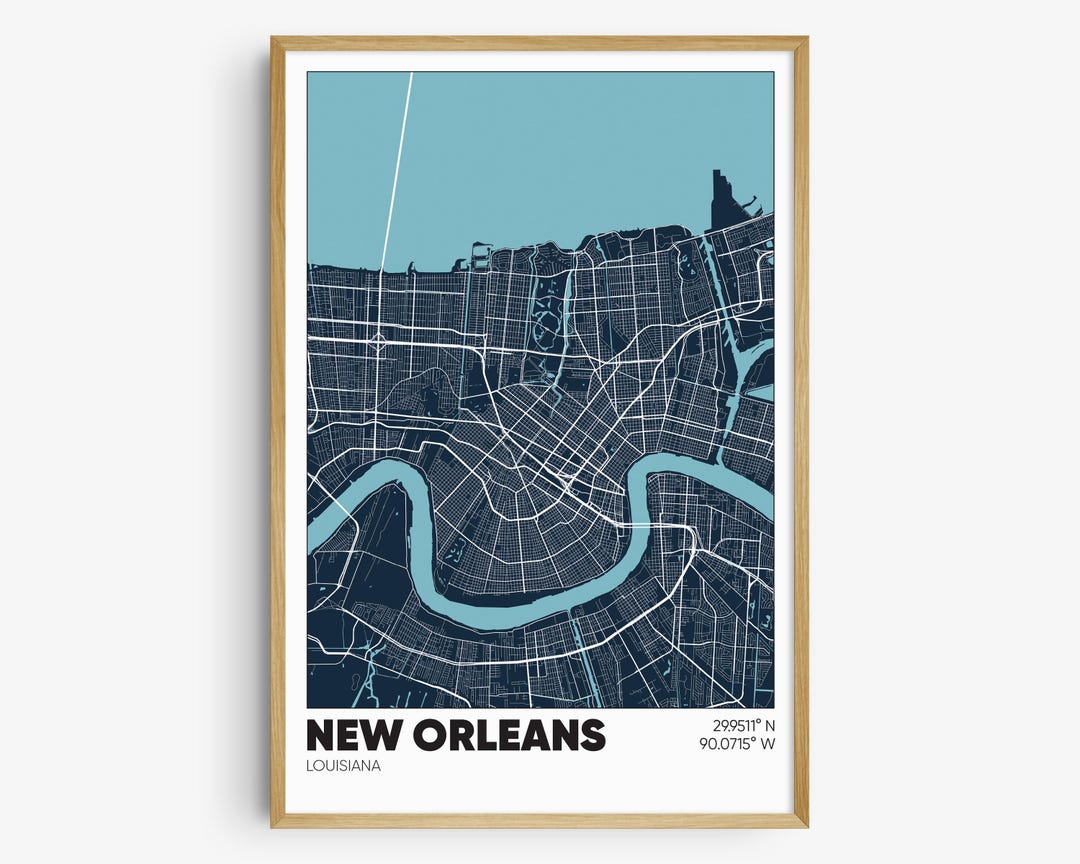 New Orleans Map Print, NOLA Wall Art, New Orleans Louisiana LA Poster ...