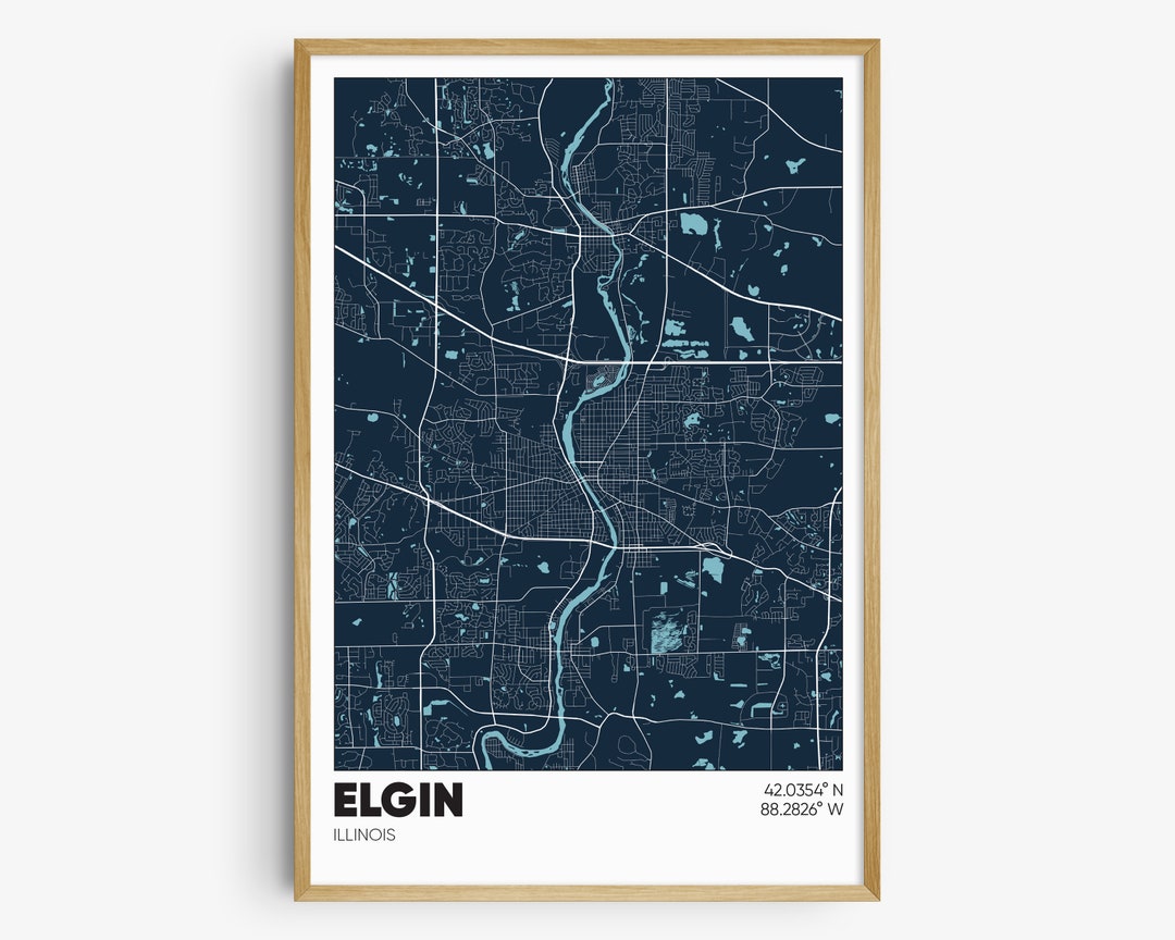 Elgin Map Print, Illinois Wall Art, Elgin IL Poster - Etsy