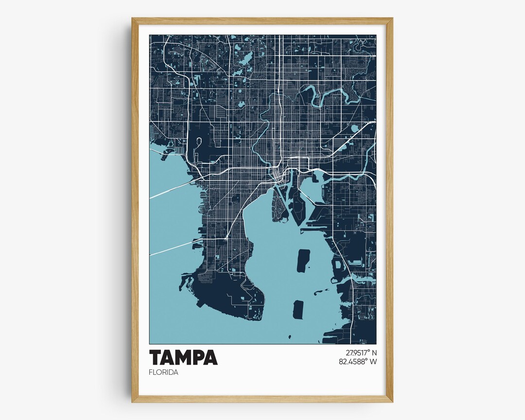 Tampa Map Print, Florida Wall Art, Tampa FL Poster - Etsy