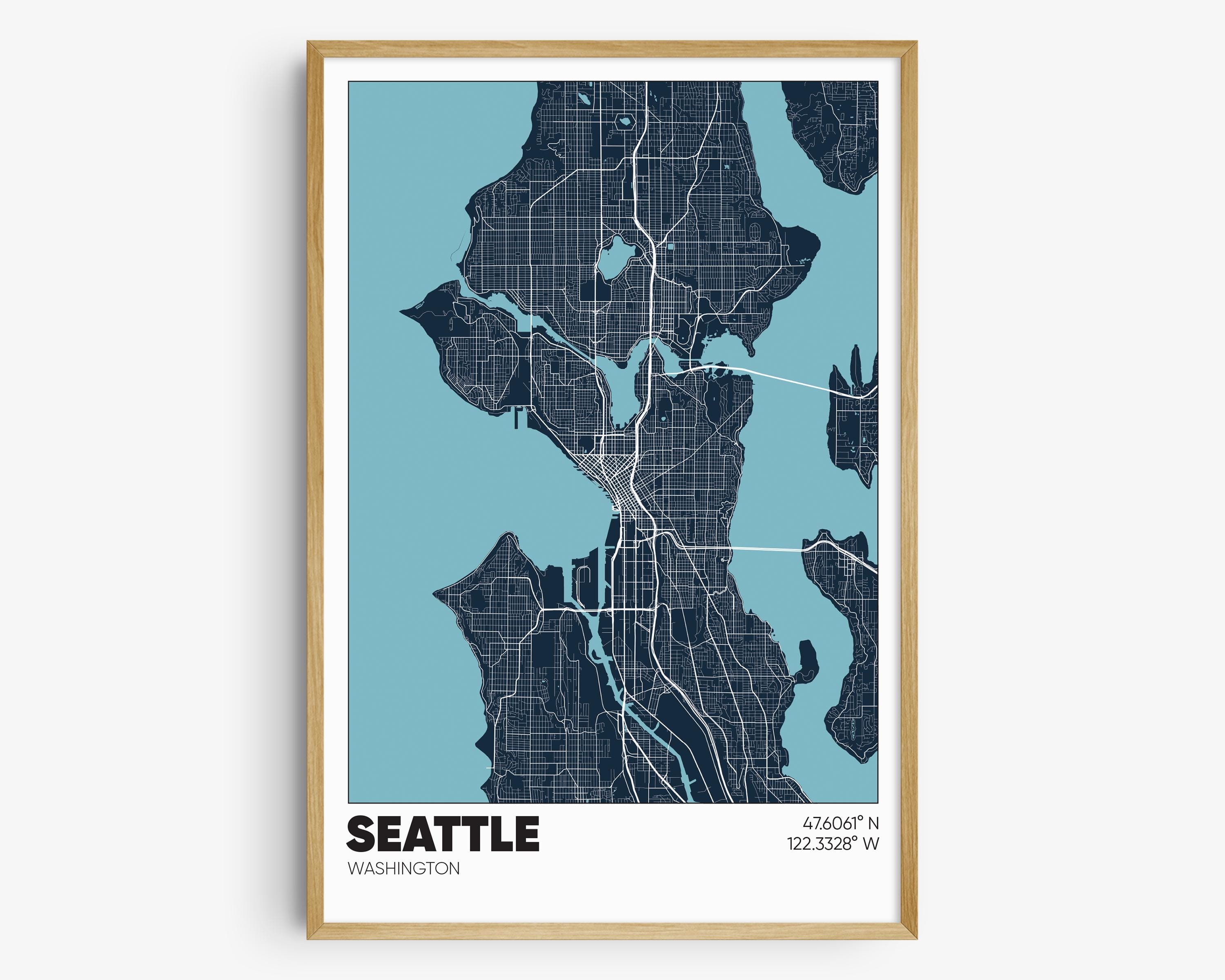 Seattle Map Print, Washington Wall Art, Seattle WA Poster - Etsy