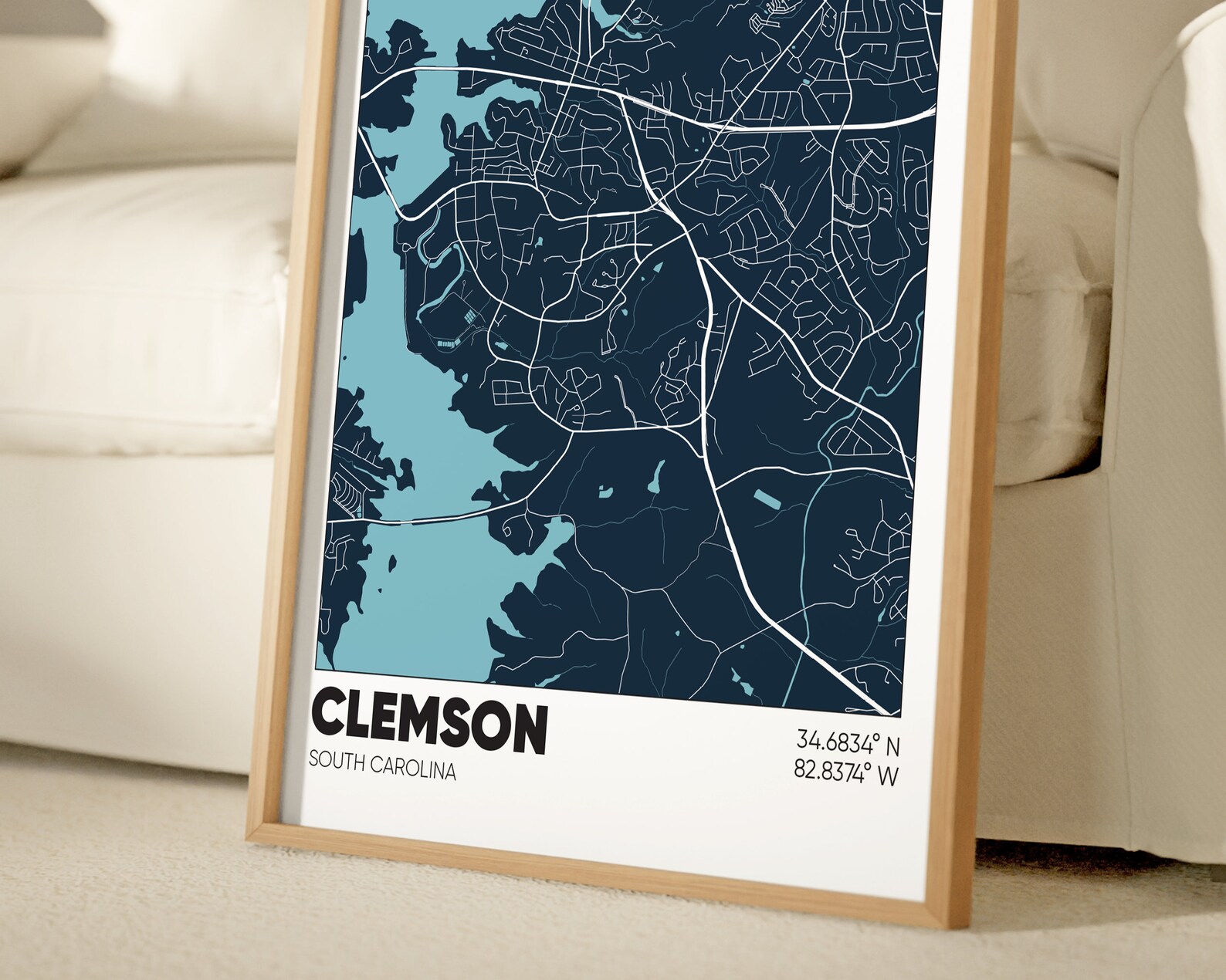 Clemson Map Print, South Carolina Poster, Clemson SC Wall Art ...