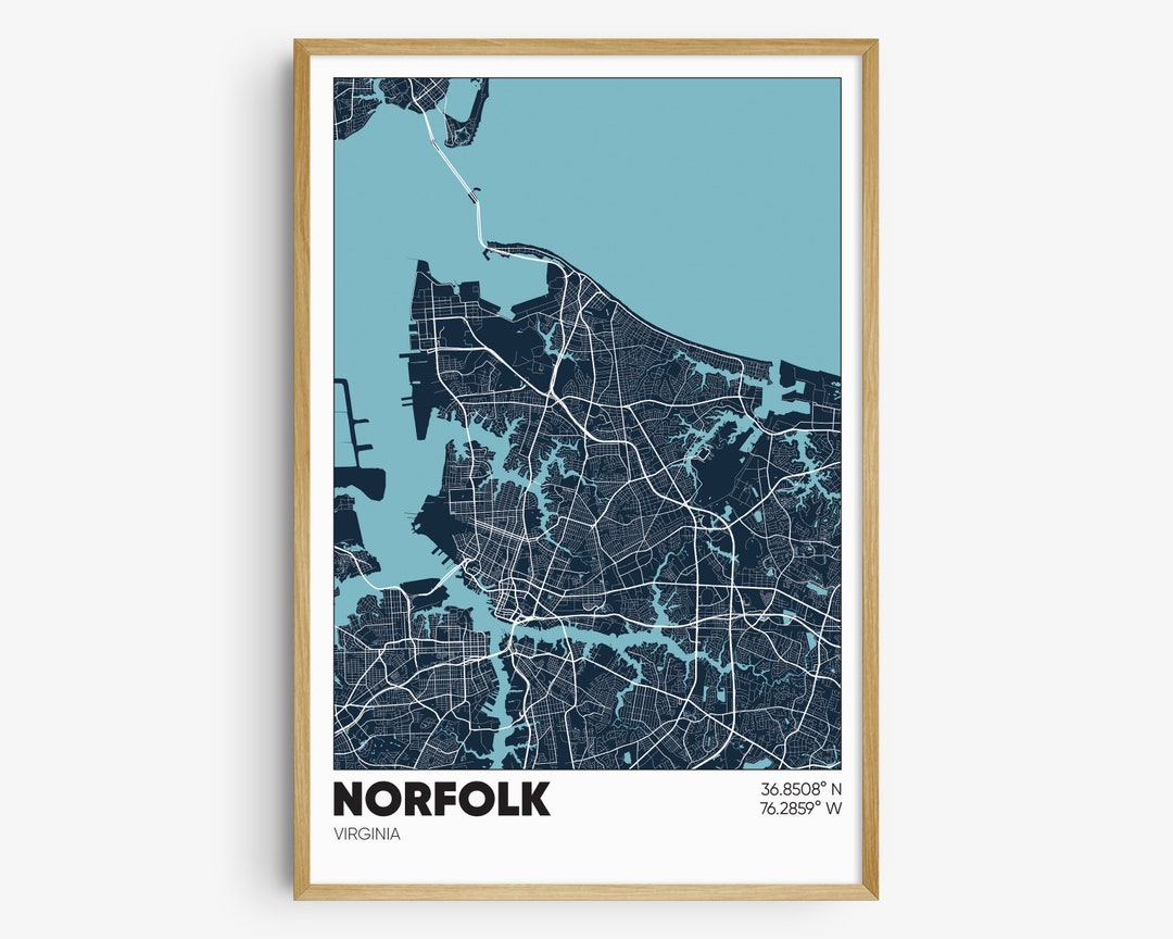Norfolk Map Print, Virginia Wall Art, Norfolk VA Poster - Etsy