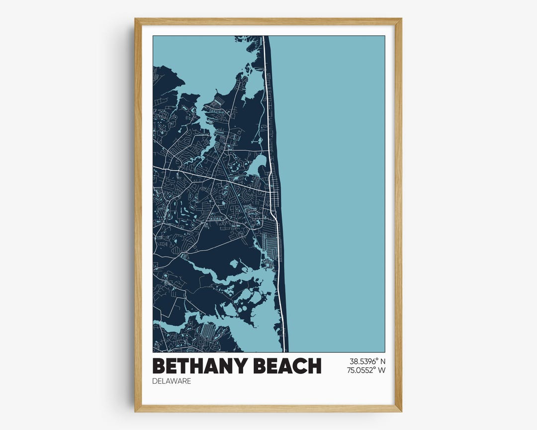 Bethany Beach Map Print, Delaware Wall Art, Bethany Beach DE Poster - Etsy
