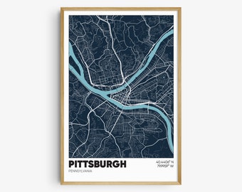 PITTSBURGH PA Map Art Wall Decor City Map Pittsburgh Pennsylvania Art ...