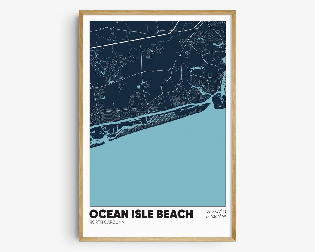 Ocean Isle Beach Map Print, North Carolina Wall Art, Ocean Isle Beach ...