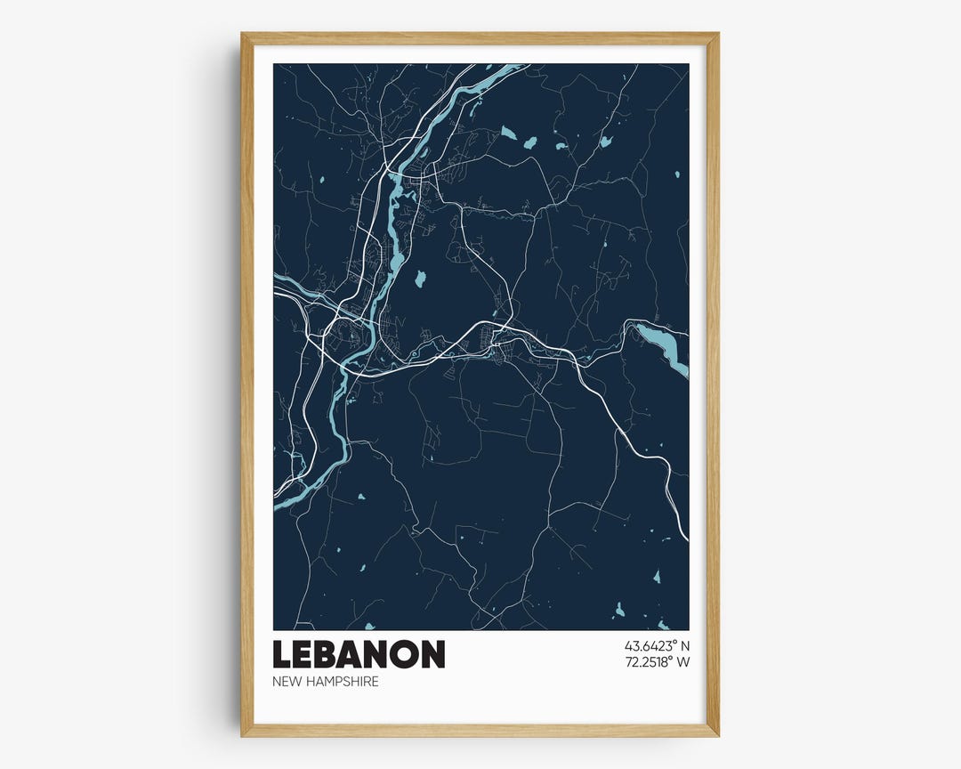 Lebanon NH Map Print, New Hampshire Wall Art, Lebanon New Hampshire ...