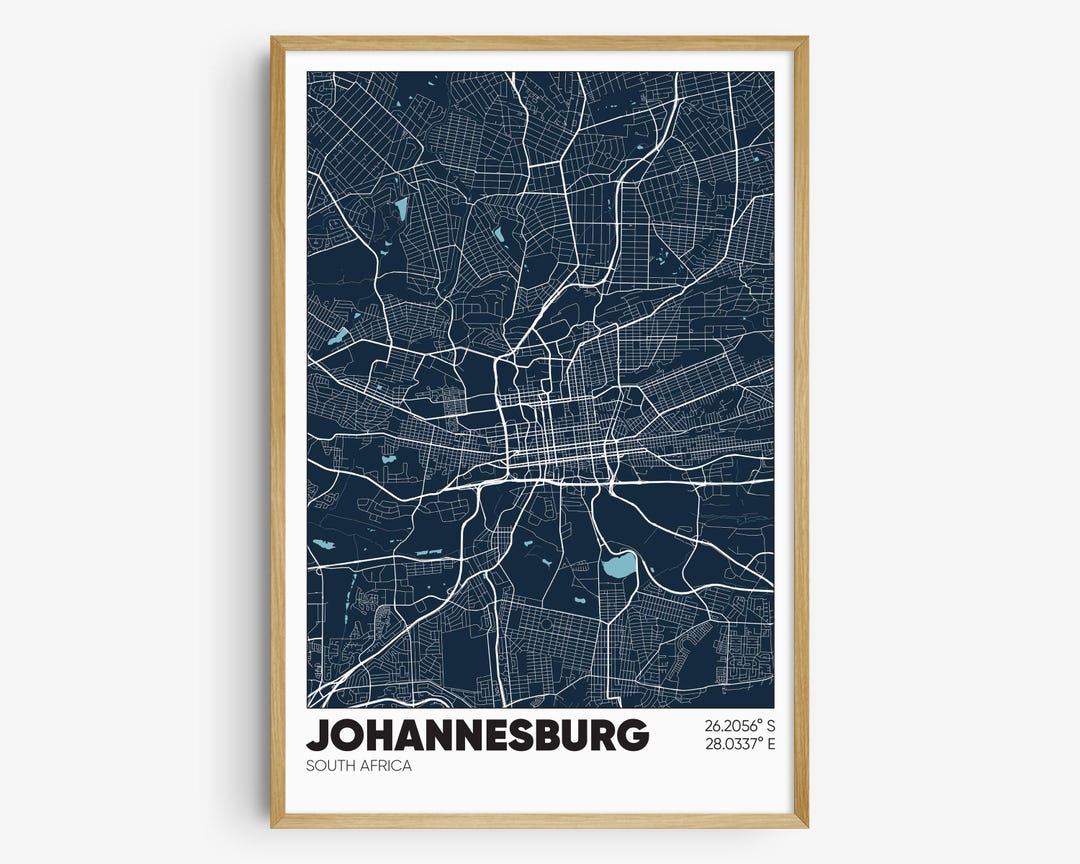 Johannesburg Map Print, South Africa Wall Art, Johannesburg South ...