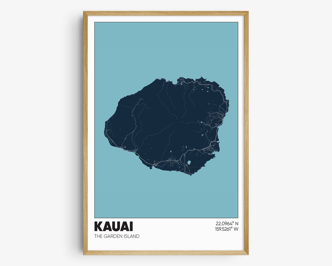 Kauai Map Print, Hawaii Wall Art, Hawaiian Islands Poster - Etsy