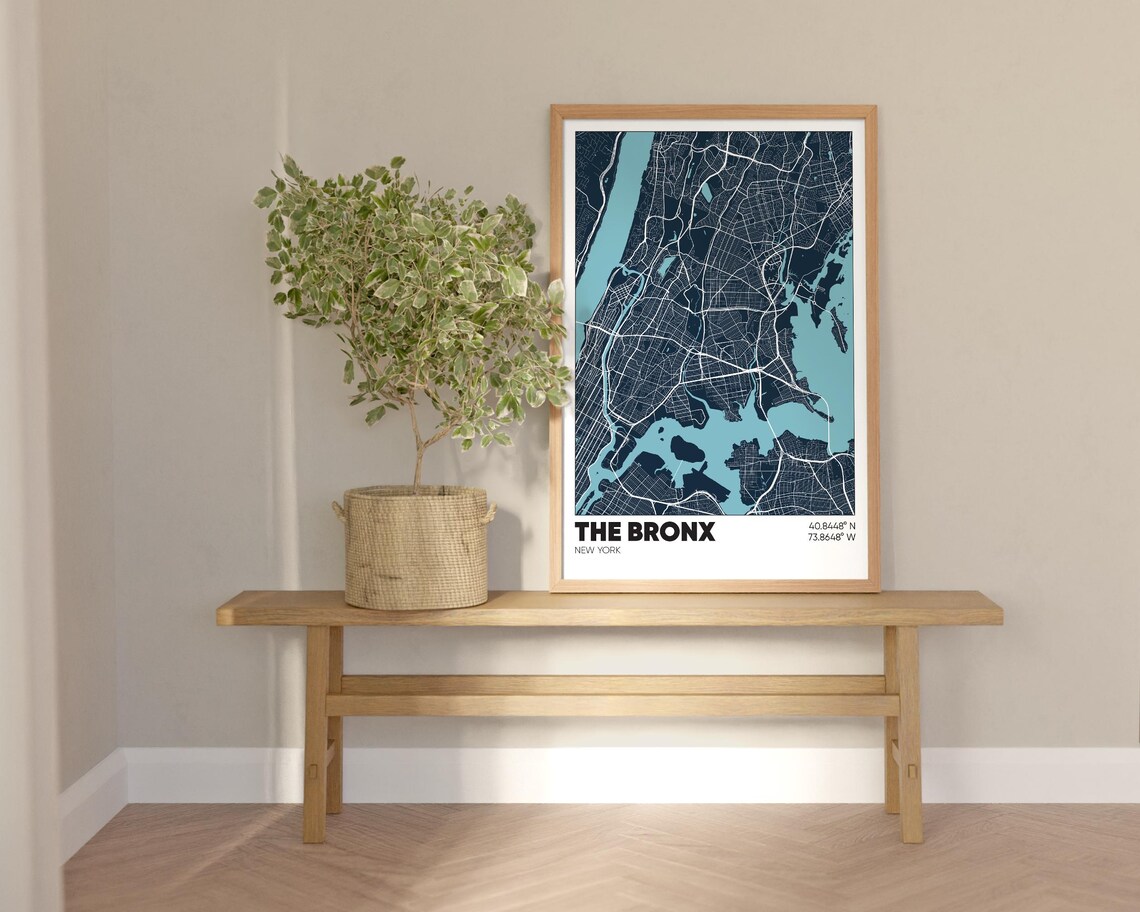 The Bronx Map Print, New York City Wall Art, the Bronx NYC Borough ...