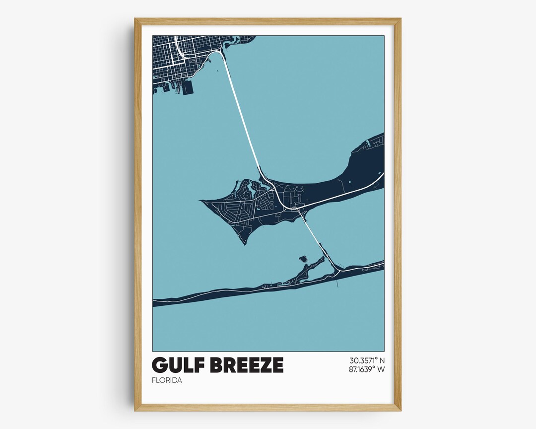 Gulf Breeze Map Print, Florida Wall Art, Gulf Breeze FL Poster - Etsy