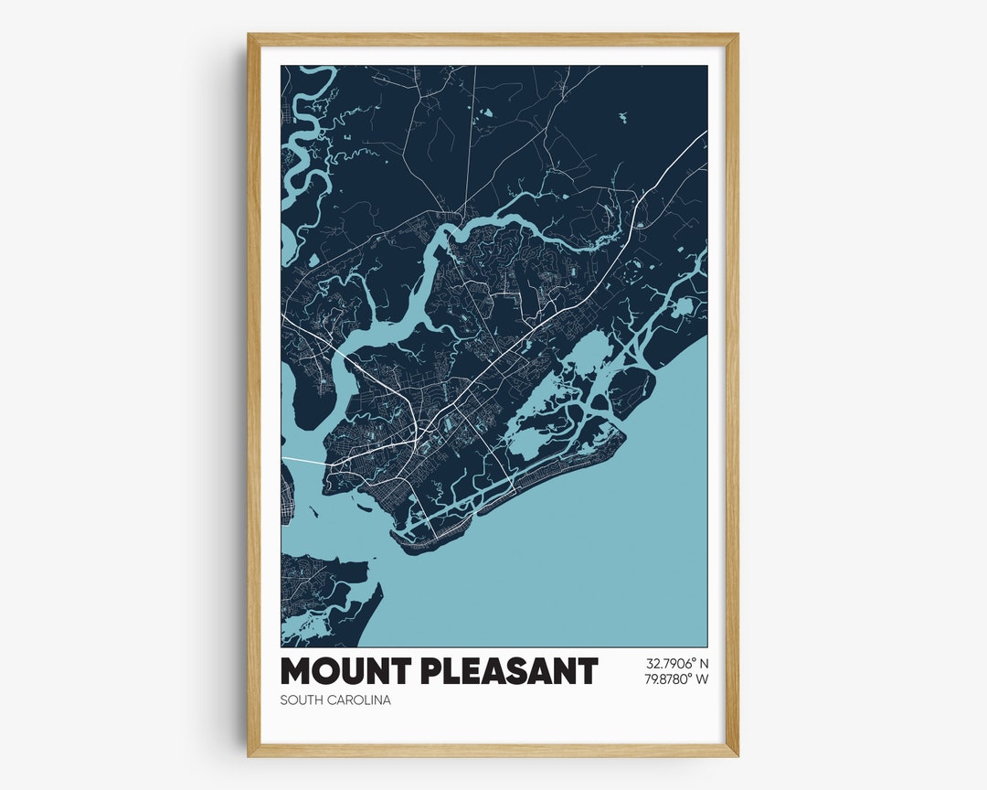 Mount Pleasant SC Map Print, South Carolina Wall Art, Mount Pleasant SC ...