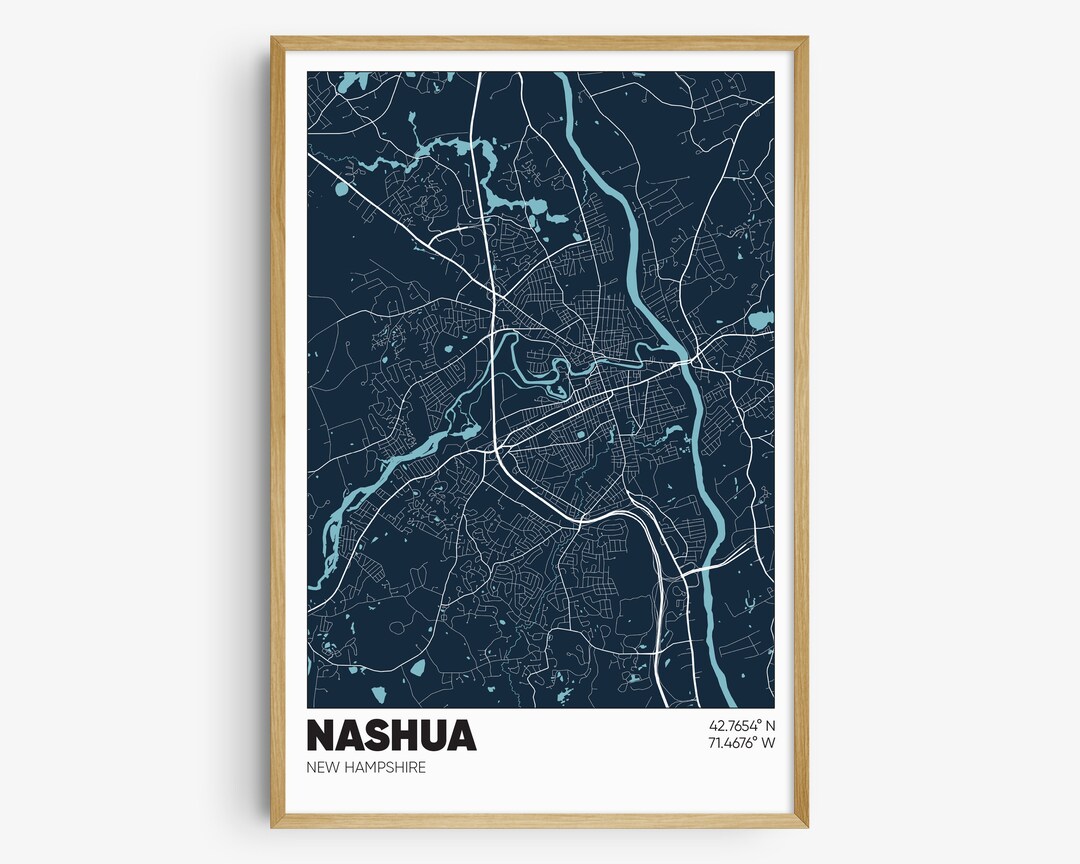 Nashua Map Print, New Hampshire Poster, Nashua NH Wall Art - Etsy
