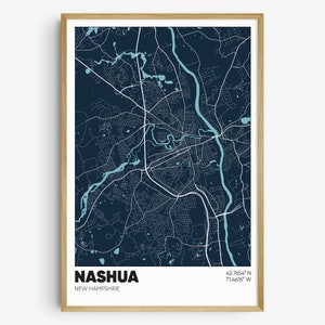 Nashua Map Print, New Hampshire Poster, Nashua NH Wall Art - Etsy