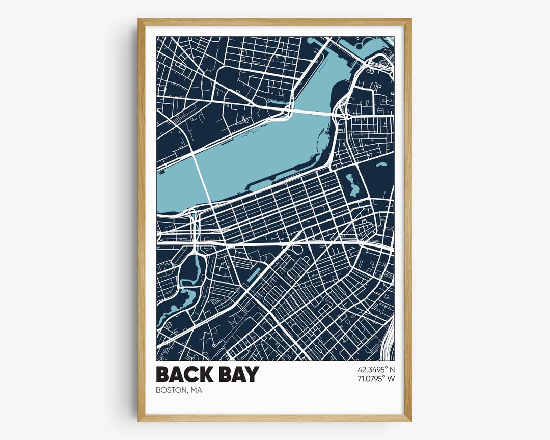 Back Bay Boston Map Print, Massachusetts Wall Art, Boston Neighborhood ...