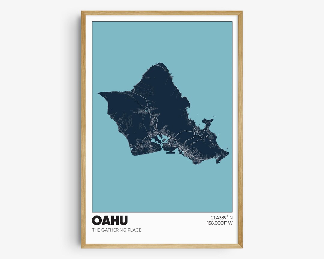 Oahu Map Print, Hawaii Wall Art, Hawaiian Islands Poster - Etsy