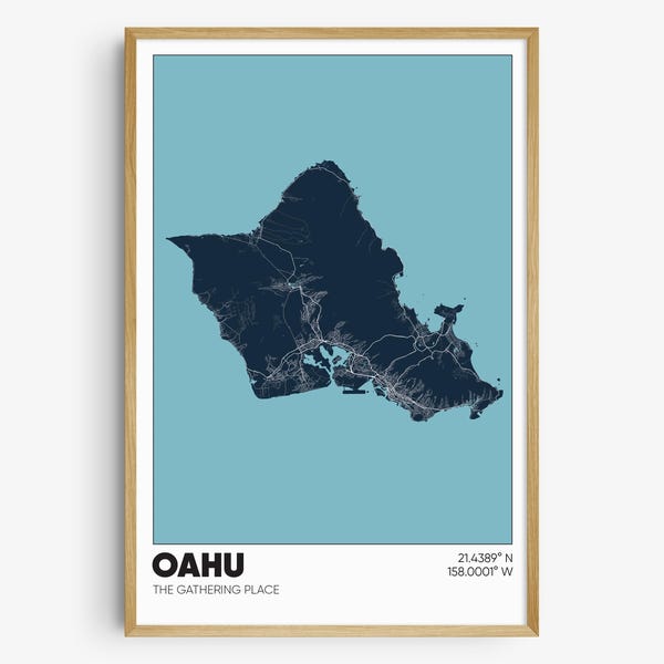 Map of Oahu - Etsy