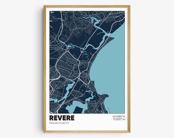 Revere MA Map, Revere Art, Revere Print, Revere Poster, Revere Wall Art ...
