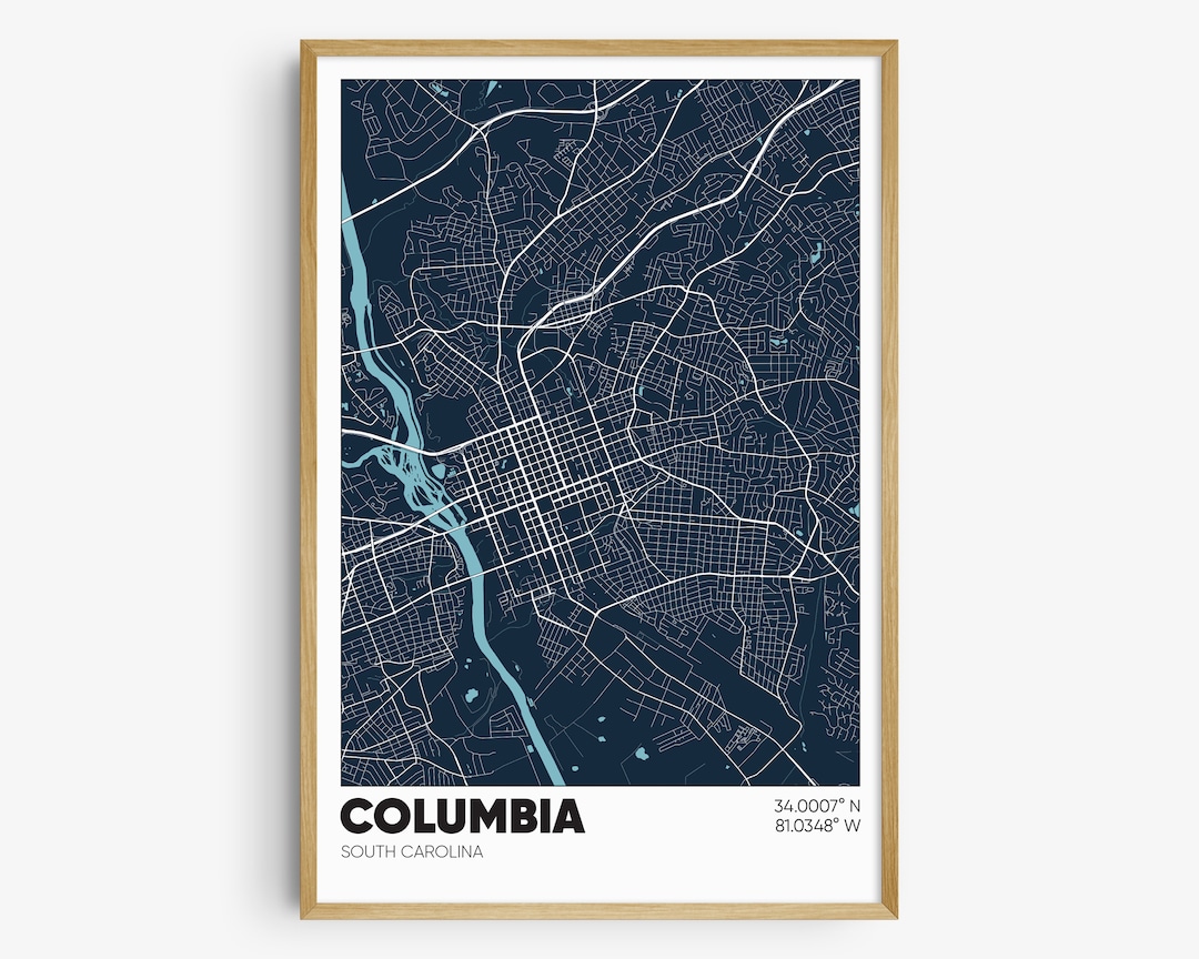 Columbia Map Print, South Carolina Poster, Columbia SC Wall Art - Etsy