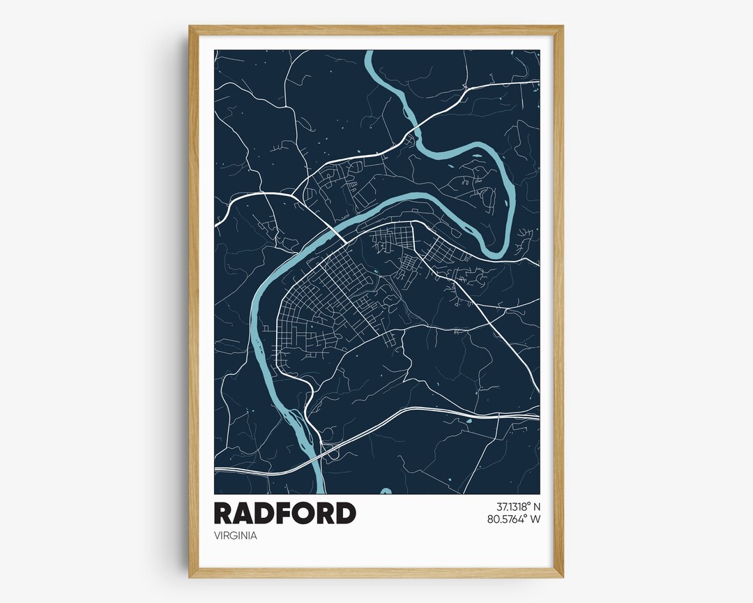 Radford Map Print, Virginia Wall Art, Radford VA Poster - Etsy