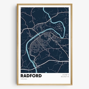 Radford Map Print, Virginia Wall Art, Radford VA Poster - Etsy