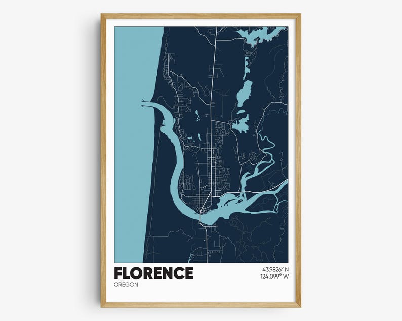 Florence OR Map Print, Oregon Coast Wall Art, Florence OR Poster - Etsy