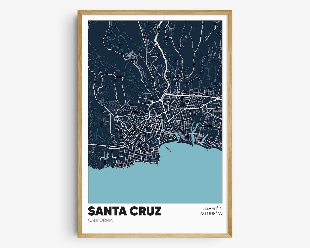 Santa Cruz Map Print, California Wall Art, Santa Cruz CA Poster - Etsy