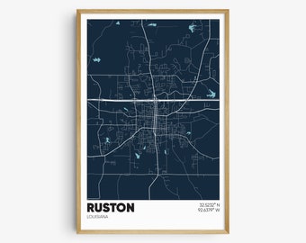 Ruston Map Print, Ruston Map Poster Wall Art, La City Map, Louisiana ...