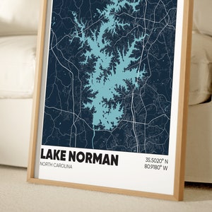 Lake Norman Map Print, North Carolina Wall Art, Lake Norman NC Poster ...