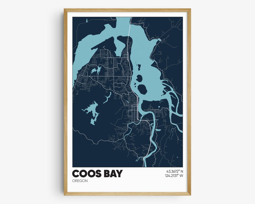 Coos Bay Map Print, Oregon Coast Wall Art, Coos Bay OR Poster - Etsy