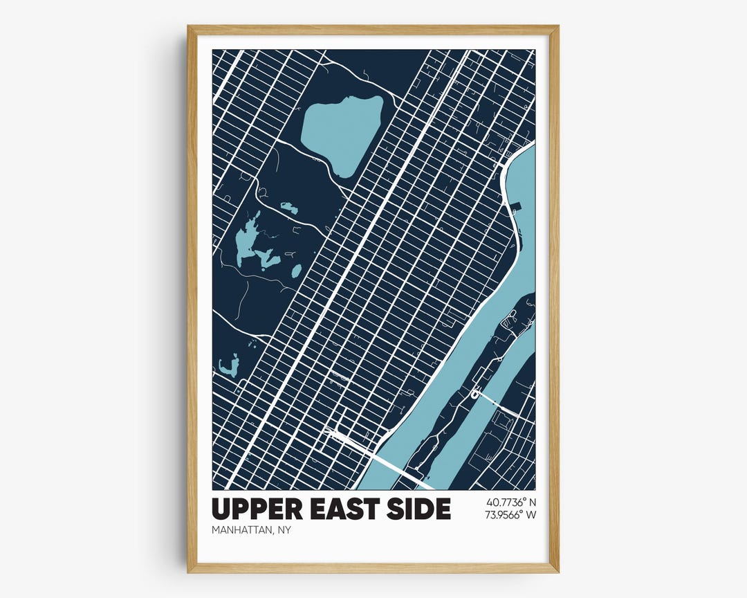 Upper East Side Map Print, New York City Wall Art, Manhattan NYC ...