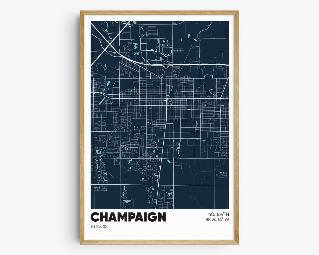 Champaign Map Print, Illinois Wall Art, Champaign IL Poster - Etsy