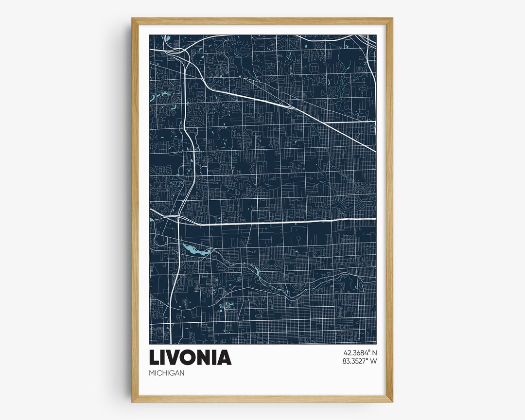 Livonia Map Print, Michigan Wall Art, Livonia MI Poster - Etsy