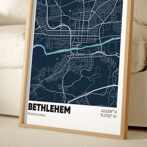 Bethlehem Map Print, Pennsylvania Wall Art, Bethlehem PA Poster - Etsy