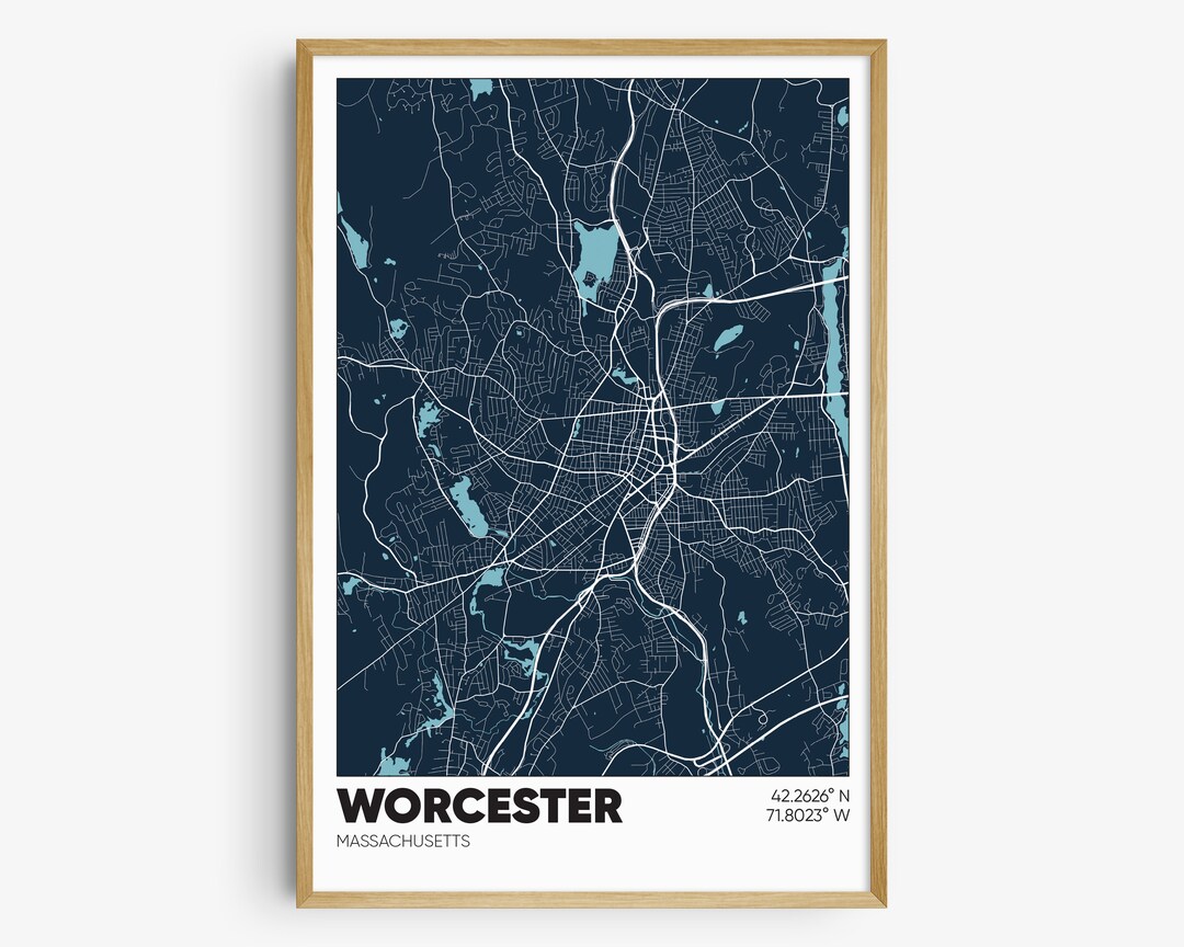 Worcester Map Print, Massachusetts Wall Art, Worcester MA Poster - Etsy